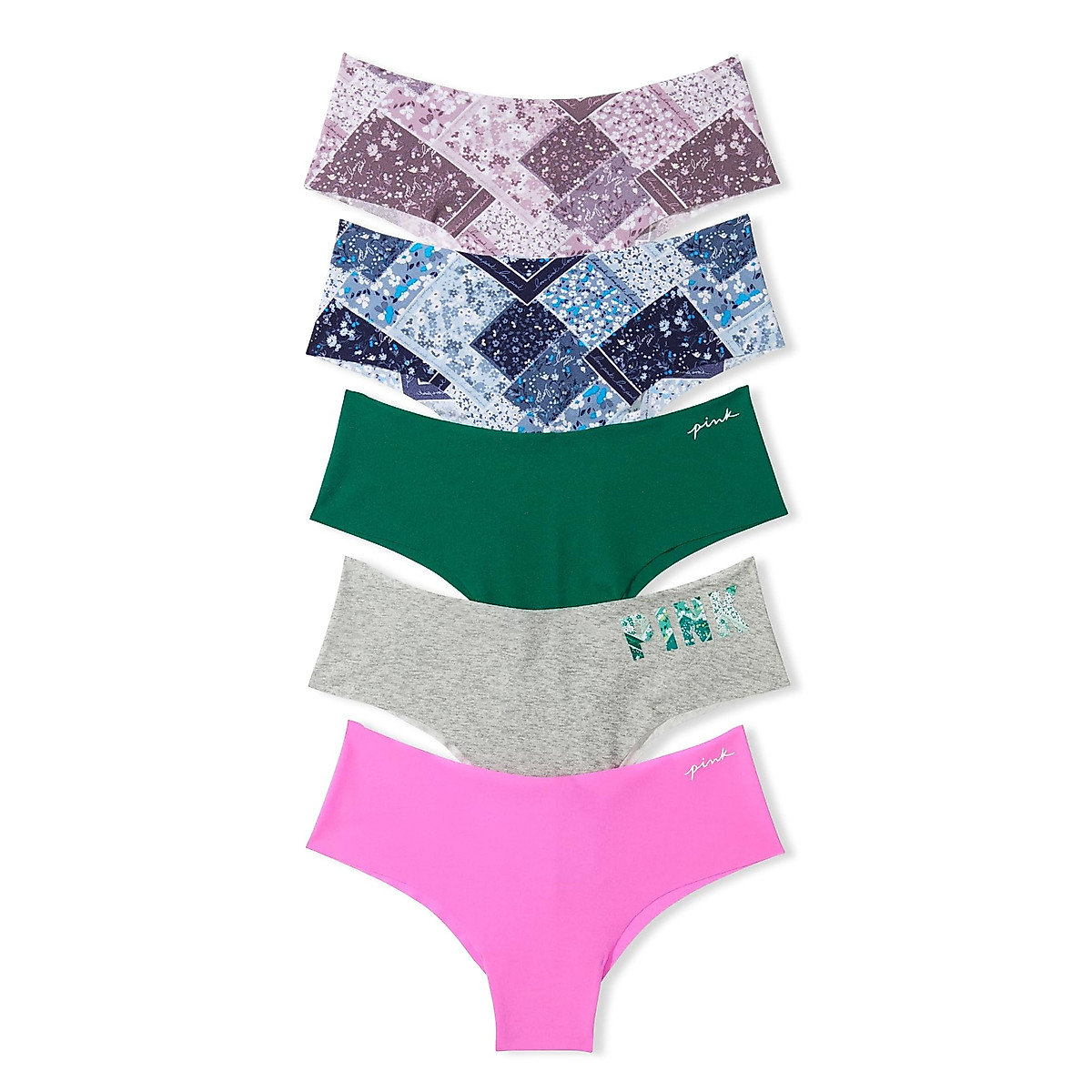Victoria's Secret PINK No Show Cheekster Panty Pack, Cheeky Panties for Women, Seamless Underwear, No Show Underwear, Hipster Panties, Ladies Underwear, Multi (L)