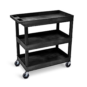 Stand Steady Tubstr 3 Shelf Utility Cart | Heavy Duty Service Cart Supports Up to 400 lbs | Tub Cart with Deep Shelves | Great for Warehouse, Garage, Cleaning, Office & More (32 x 18 / Black)