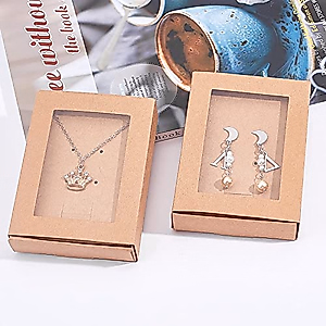 FINGERINSPIRE 16sets 4.5x3.4x1 Inch Jewelry Display Kraft Paper Drawer Box with Clear Window, Jewelry Necklace Boxes Ring Earring Jewelry Gift Boxes in Bulk for Earing Pendants Rings Storage Display