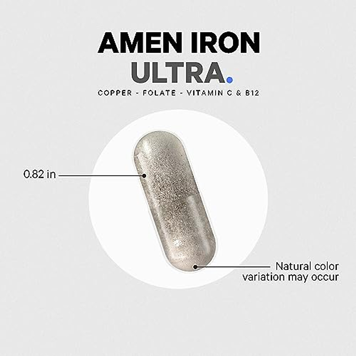 Amen Iron Ultra Supplement + Copper, Folate, Vitamin C and Vitamin B12-2-Month Supply - Ferrous Sulfate Iron Vitamin - Iron 65mg Per Serving - Iron Folic Acid - Non-GMO Iron Pills - 60 Capsules