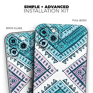 Design Skinz Ethnic Aztec Blue and Pink Point - DesignSkinz Protective Vinyl Decal Wrap Skin Cover Compatible with The Apple iPhone 7 Plus (Full-Body, Screen Trim & Back Glass Skin)
