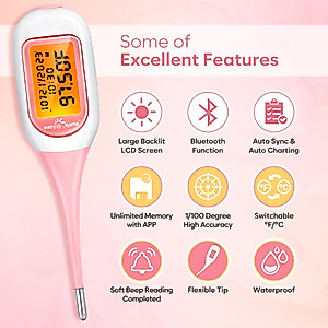 Easy@Home Smart Basal Thermometer, Large Screen and Backlit, FSA Eligible, Period Tracker with Premom(iOS & Android) - Auto BBT Sync, Charting, Coverline & Accurate Fertility Prediction EBT-300
