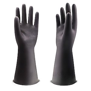 Uxglove Chemical Resistant Latex Gloves,Cleaning Protective Safety Work Heavy Duty Rubber Gloves,12.6",Black 1 Pair Size Large