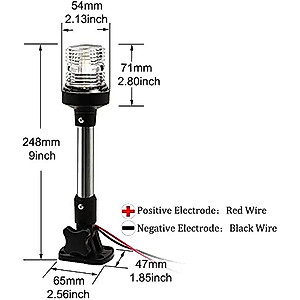 Young Marine 9 inch 3 Nautical Mile White LED Fold Down Boat Stern Light Boat Anchor Light for Pontoon and Fishing Boat Navigation Anchor Lights All Round 360° White LED 12-24V