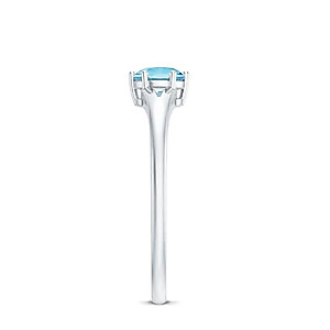 Natural Aquamarine Promise Ring for Women, AAA Quality, Certified March Birthstone Ring - With Jewelry Box, 14K White Gold, Size:US 4.00