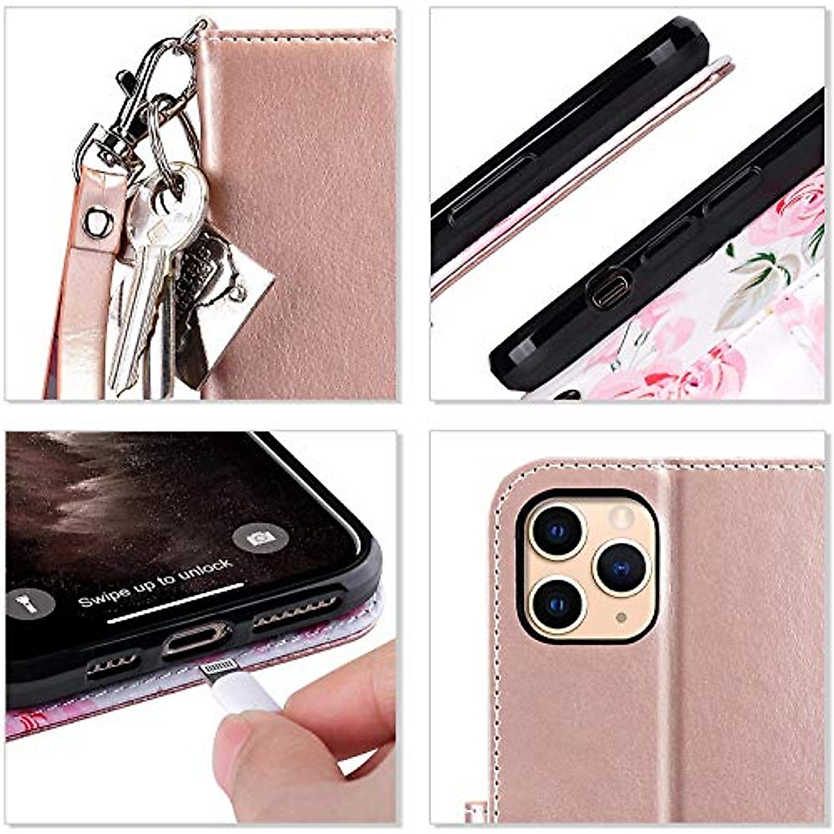 ULAK Compatible with iPhone 11 Pro Max Wallet Case for Women Girls, PU Leather Flip Cover with Card Holder Kickstand Shockproof Protective Purse Case for iPhone 11 Pro Max 6.5 Inch, Rose Gold