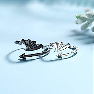 Angel VS Devil Wings Couple Ring Creative Simple Living Mouth Jewelry Gifts for Girlfriends