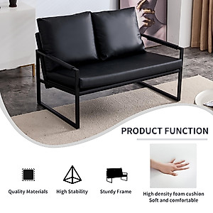 Rustic Faux Leather Loveseat Sofa Couch,Sleeper Sofa Bed for Small Living Spaces Bedroom Guest Room Apartment w/Metal Frame and Comfortable Cushions,Small Love Seats Couch,Easy Assembly (Black)