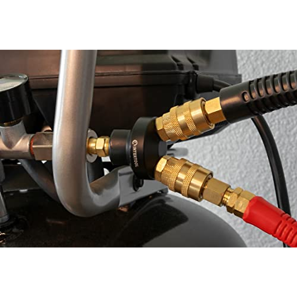 INTERTOOL 2-Way Round Air Splitter Manifold, 1/4-inch Female NPT, With Quick Coupler Connectors, V-Type PT08-1852