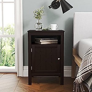 Espresso Finish Nightstand Side End Table with Barn Door Cabinet and Open Shelf 26" H by RAAMZO