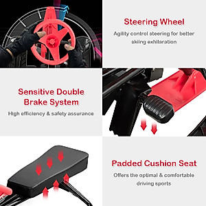 Costzon Snow Racer Sled, Ski Sled with Steering Wheel & Twin Brakes, Durable Steel Frame, Great Weight Capacity of 220 LBS, Classic Downhill Steerable Sled for Kids Teenagers Adult (Red)