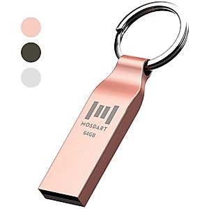 MOSDART 64GB USB 2.0 Flash Drive Metal Keychain exFAT Zip Drive Waterproof Thumb Drive 64 GB Dustproof USB2.0 Jump Drive 64G Shockproof Memory Stick for Storage and Backup,Rose Gold