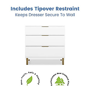 Delta Children Hendrix 3 Drawer Dresser, Bianca White/Bronze