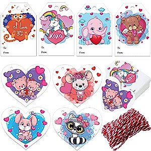 Valentine's Day Gift Tags with Red Twines Cute Heart Cut Outs Paper Tags Valentine Hanging Gift Label Tags for DIY Crafts Valentines Theme Party Favors Wedding (80 Pieces)
