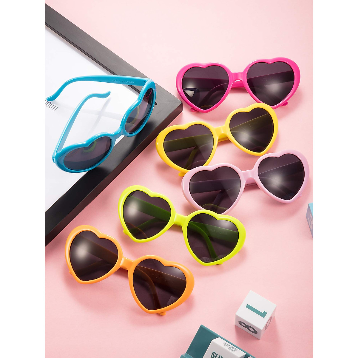 Blulu 12 Pieces Neon Colors Heart Shape Sunglasses for Women Party Favors and Festival (Mixed Color)