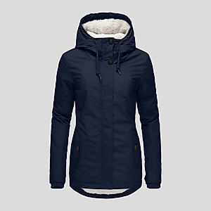 Women's Winter Fleece Lined Parka Coat Outwear Winter Long Hooded Fur Lined Trench Coat Puffer Down Jacket Overcoat (Navy-01, XL)