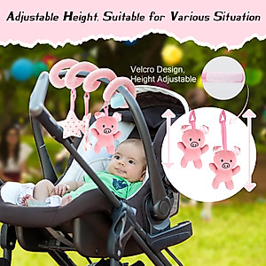 vocheer Car Seat Toys for Babies 0-6 Months Hanging Rattle Bouncer Toys for Crib Mobile, Infant Spiral Plush Stroller Toys，Girls Pink Pig