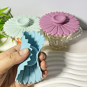 Sunflower Silicone Cup Covers (Set of 3), Multicolored Silicone Lids for Mugs, Cups, Flexible Mug Covers, Tea Pots, Hot Cup Lids for Coffee & Tea