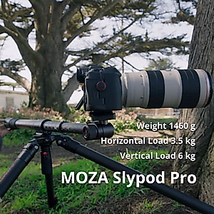 MOZA Slypod Pro Slider Motorized Monopod Camera Sliders Made of Light-Weight Carbon Fiber Vertical Payload 13Lb Extend Out 520mm 5.5H Running Time with Pan and Tilt Head & Tripod