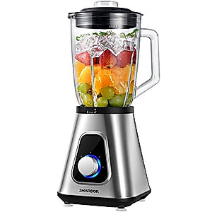 Blender for Shake and Smoothies, SHARDOR Powerful 1200W Countertop Blender for Kitchen, 52oz Glass Jar, 3 Adjustable Speed Control for Frozen Fruit Drinks, Smoothies, Sauces & More, Sliver