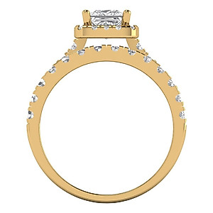 2ct Princess Cut Clear Simulated Diamond 14k Yellow Gold Halo Solitaire W/Accents Wedding Engagement Promise Ring size 10.5