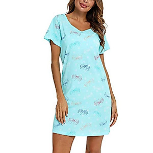 ENJOYNIGHT Women's Sleepwear Cotton Sleep Tee Short Sleeves Print Sleepshirt (Medium, Flying)