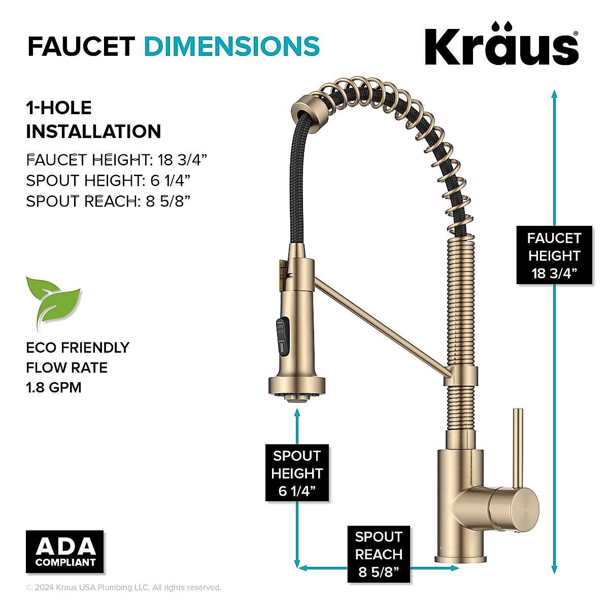 KRAUS Bolden Commercial Style 2-Function Single Handle Pull Down Kitchen Faucet in Spot-Free Antique Champagne Bronze, KPF-1610SFACB