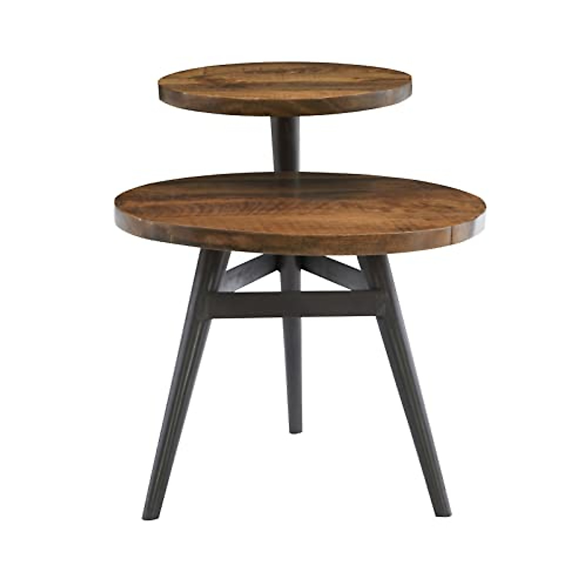 Powell Natural Wood & Gun Metal Grey Stand Bruno, Two Tiered Plant Side Table, Brown and Black