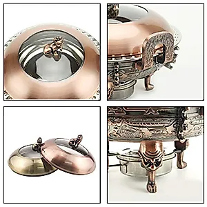 3L Chafing Dish, Stainless Steel Round Chafer Warmers Complete Set W/Food Pans, Aluminum Stand, Visible Pot Lid And Fuel Holders for Weddings, Buffet, Parties,Red copper
