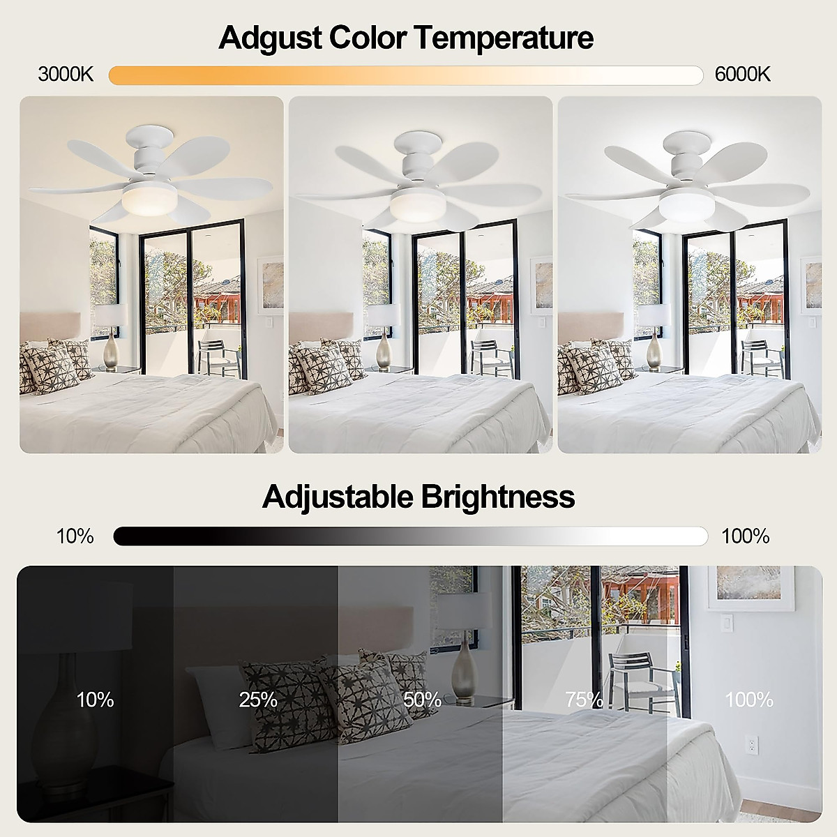 Bella Depot 42" Retractable Ceiling Fan with Lights and Remote with 3 Color Change, Timing Options, Silent Noiseless for Dining Room Bedroom Kitchen(Brushed Nickel, 42")