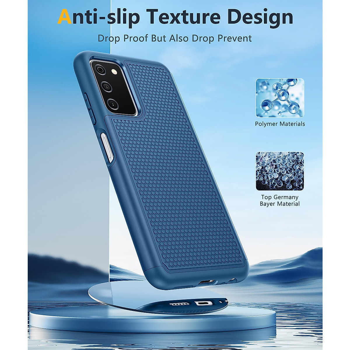 BNIUT for Samsung Galaxy A03s Case: Dual Layer Shockproof Protective Heavy Duty Cell Phone Cover Rugged with Non Slip Textured Back - Military Protection Bumper Tough - 6.5inch (Blue Navy)