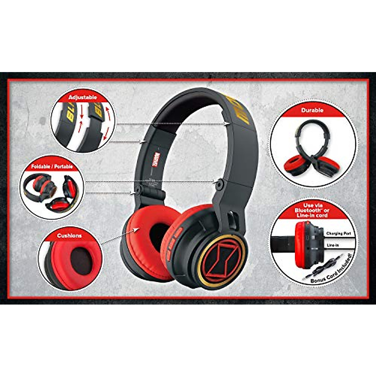 eKids Black Widow Kids Bluetooth Headphones, Wireless Headphones with Microphone Includes Aux Cord, Volume Reduced Kids Foldable Headphones for School, Home, or Travel