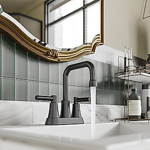 Matte Black Bathroom Faucet 3 Hole ARRISEA 4 Inch Centerset Faucet for Bathroom Sink, Black Bathroom Sink Faucet 3 Hole with Pop Up Drain, BF068-1-MB