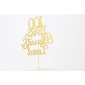 Gold Glitter 100 Years Blessed & Loved Cake topper, 100th Birthday,Anniversary Marriage Party Decoration Supplies…