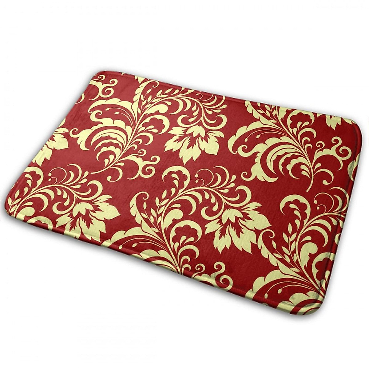 Washable Bathroom Rugs Compatible with Flower Red Gold Floral Classy Burgundy Antique Bedroom Kitchen Decor, Absorbent Bath Mat, Memory Foam Dry Fast Rugs for Toilet Floor24 x36