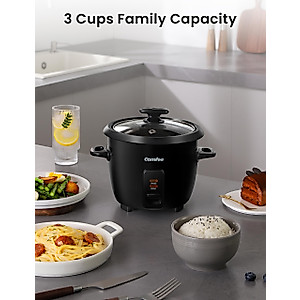 COMFEE' Rice Cooker, 6-Cup Cooked/3-Cup Uncooked, Removable Non-Stick Bowl, for Soups, Stews, Grains&Oatmeal, One Touch, Black