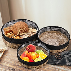 ZENFUN 3 Pack Round Rattan Storage Baskets, Round Rattan Baskets Set for Organizing, Serving, Wicker Baskets for Decor, Seagrass Bread Baskets, Countertop Baskets for Pantry, Home, Kitchen