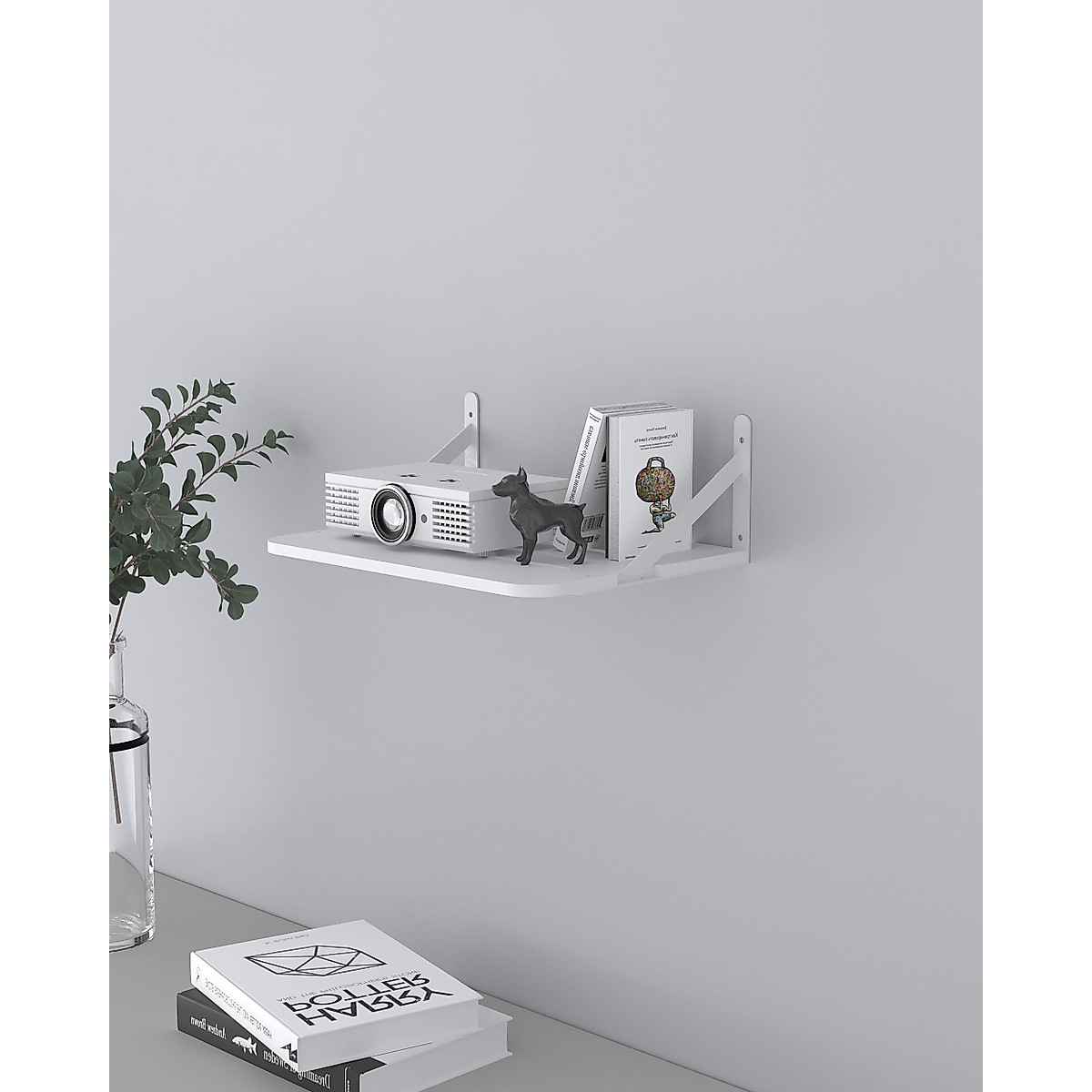 Small Mini Projector Shelf/Modem Shelf/Router Shelf/Router Wall Mount/Cable Box Wall Mount,Floating Projector Wall Mount, Projector Shelf for Wall, Holder Stand Accessories White