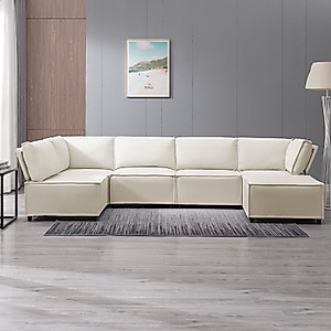 Mixoy Convertible Sectional Sofa, U/L Shaped Modular Couch with Ottoman, Sleeper Sofa & Oversized Couch for Living Room, Apartment - Beige