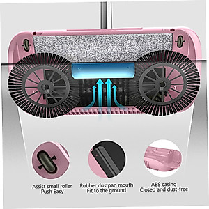 Naisicore Hand Push Sweeper, 3 in 1 Manual Mop Vacuum Cleaner, Sweeping Mop Crumb Sweeper, Home Cleaning Tool for Sweeping Mopping Hardwood Surfaces,Wood Floors (Pink)