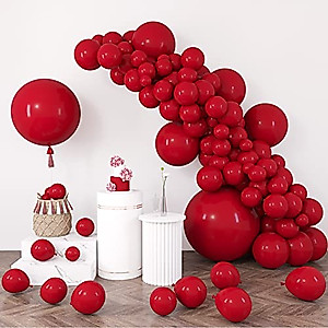 RUBFAC 116pcs Ruby Red Balloons Different Sizes Pack of 36 18 12 10 5 Inch for Garland Arch Dark Red Extra Large Balloons for Birthday Wedding Party Decoration