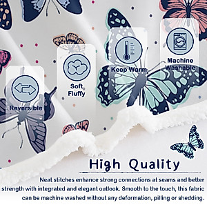SOULZZZ Garden Purple Butterfly Sherpa Throw Blanket Soft Blankets and Throws Lightweight Plush Butterfly Gifts for Women Kids Girls Butterfly Lovers Gifts (Colorful Butterfly, 50X60 Inches)