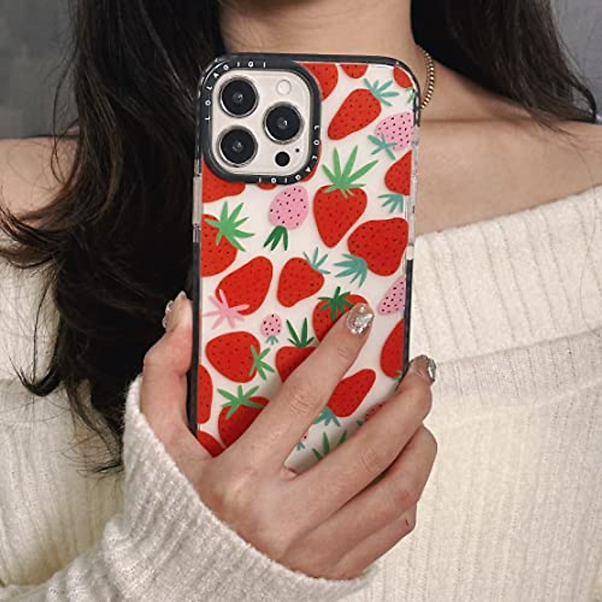 LOLAGIGI for iPhone 14 Pro Case for Women, Cute Strawberry Print Girly Design Kawaii Fruit Cartoon Pattern for Girls Teens Soft Clear TPU Case Cover for iPhone 14 Pro (6.1")