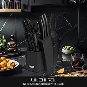 Kitchen knife sets, Built-in Sharpener, LIN ZHI REN 13 Pcs Block Knife Sets for Chopping, Slicing, Dicing&Cutting, Dishwasher Safe.