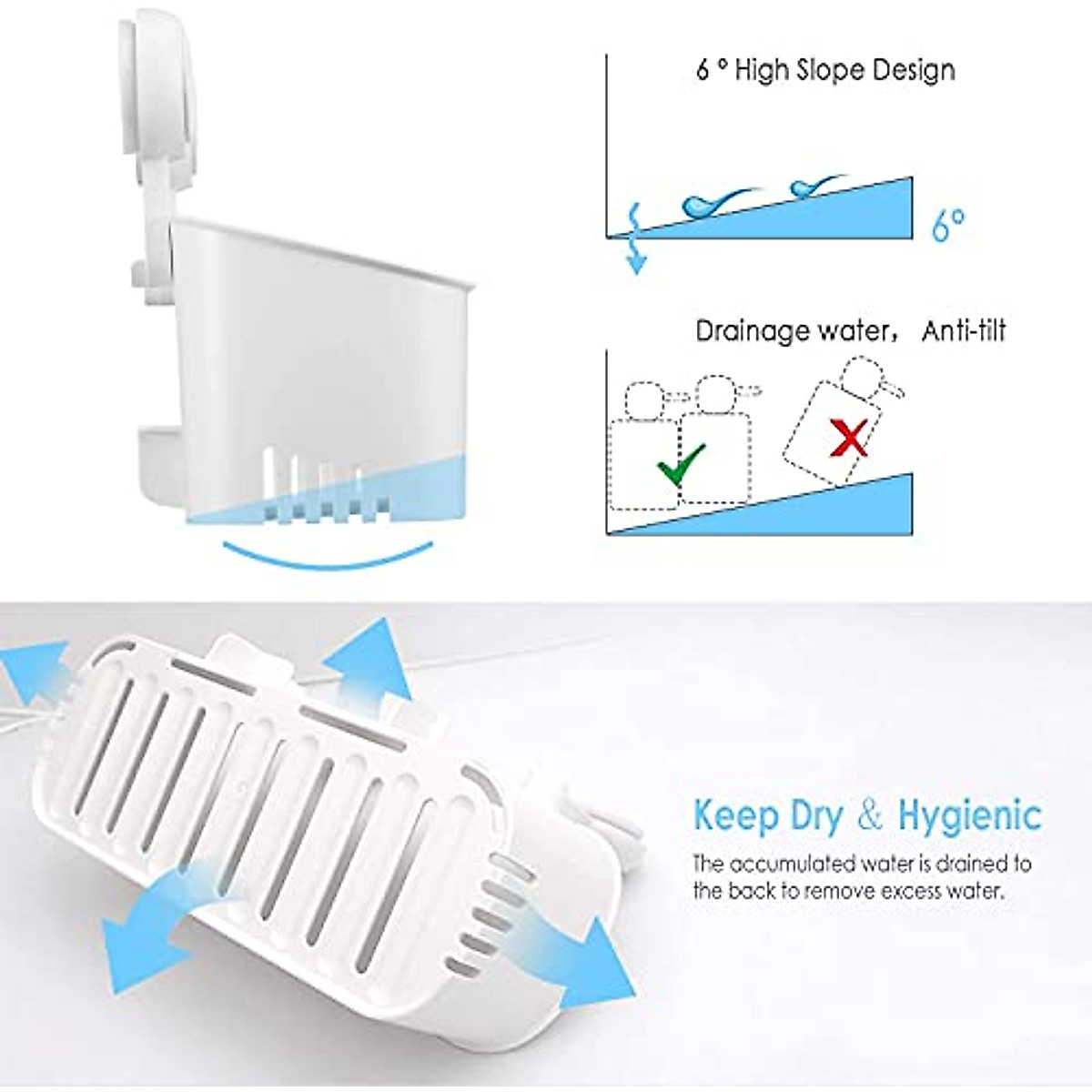 ilikable Vacuum Shower Caddy Suction Cup No-Drilling Removable Waterproof Bathroom Wall Shelf Shower Basket Storage Organizer for Shampoo Conditioner Razors Soap - White