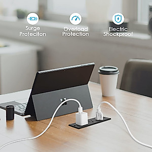 Conference Recessed Power Strip Socket Waterproof,Conference Table Power Strip,Waterproof Furniture Recessed Power Strip,Flush Mount Power Strip with 3 Outlets,6ft Extension Cord with Flat Plug