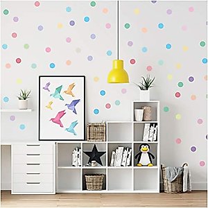 PapaKit Large Round Polka Dot Confetti Wall Decal Baby Nursery Child Kid Boy Girl Bedroom Home Decor | Creative Art Design Pattern | Safe Removable Adhesive (Pastel Rainbow, 2 Inches x 120 Pieces)