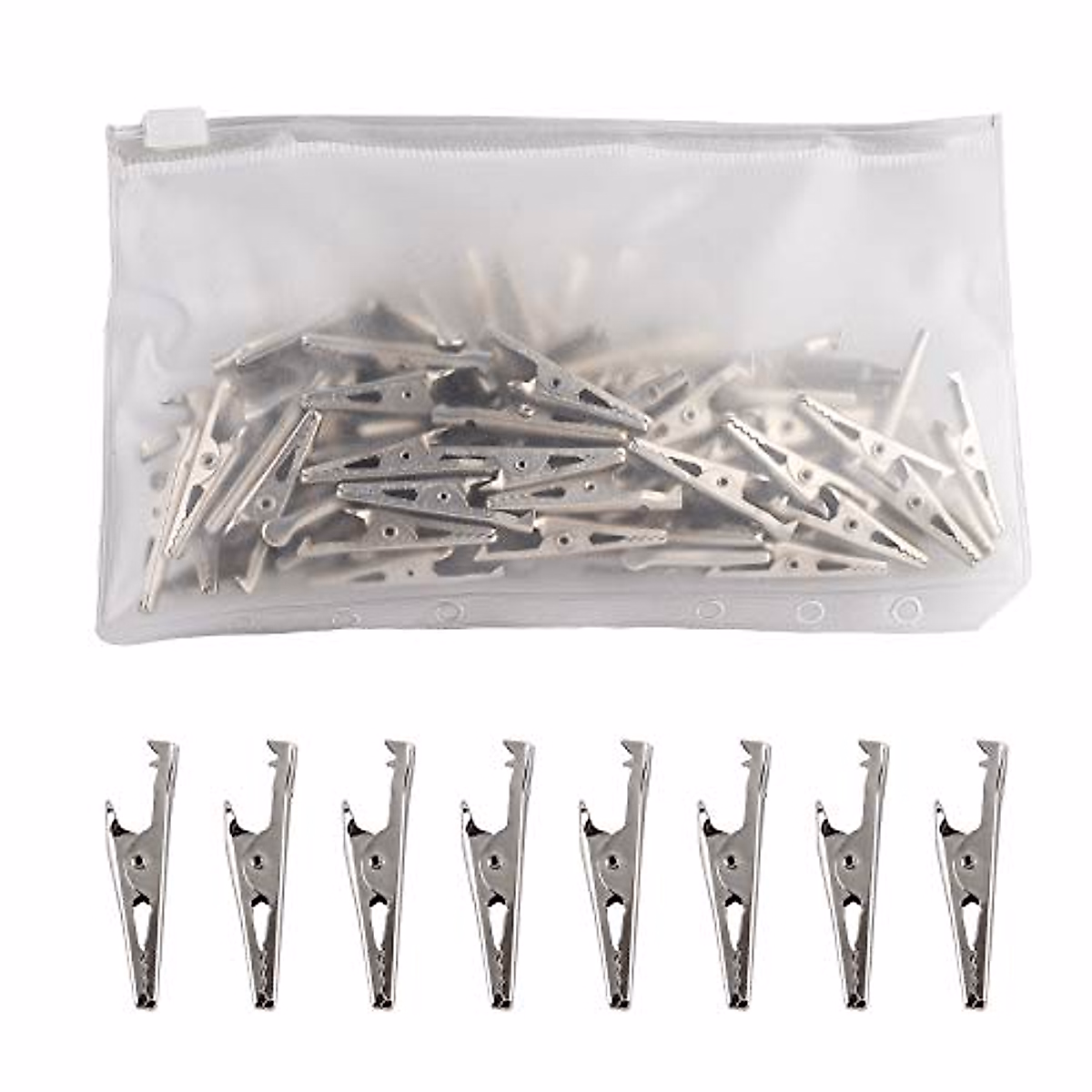 100PCS 1.37IN / 35mm Metal Alligator Clips, Crocodile Clamps Silver Tone Nickel Plated Spring Clamps Test Line Crocodile Clips for Laboratory Electric Testing Work and Cable Lead Clip