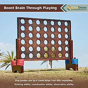 SpexDarxs Giant 4 in A Row Game, Wooden Jumbo 4-to-Score Set for Indoor & Outdoor Family Fun-Line Up Four Travel Board Games with 42 Coins & Ring Holders & Carrying Bag