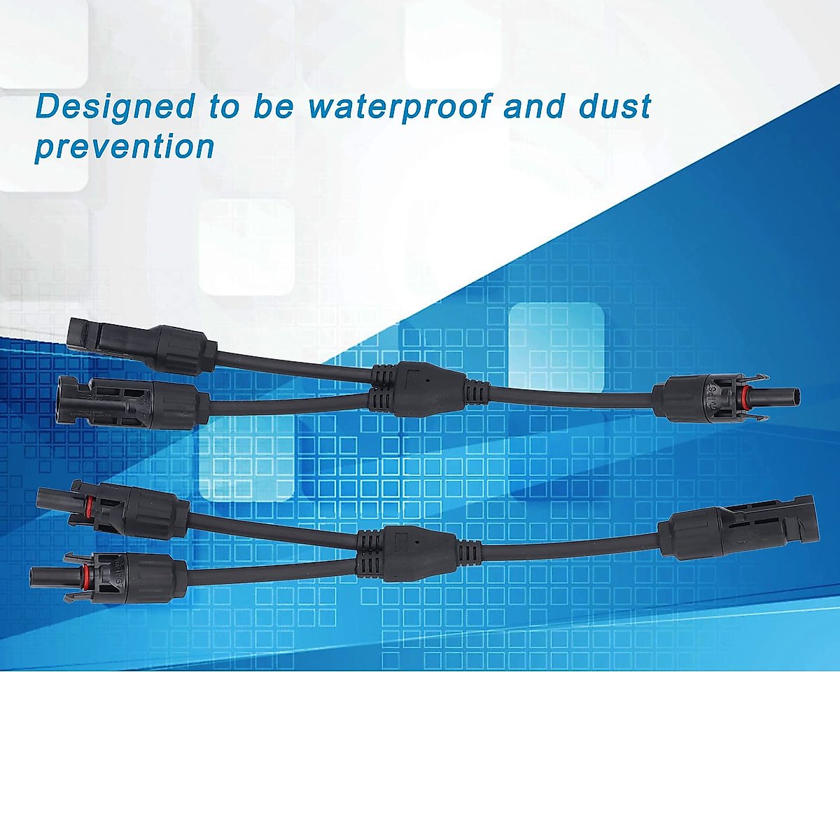 Solar Connector y Branch Parallel Adapter Cable Cord, 2 to 1 Panel Connector Plug Tool Kit, 2 Side Built in Lock, Brass PPO Material Waterproof for Photovoltaic System
